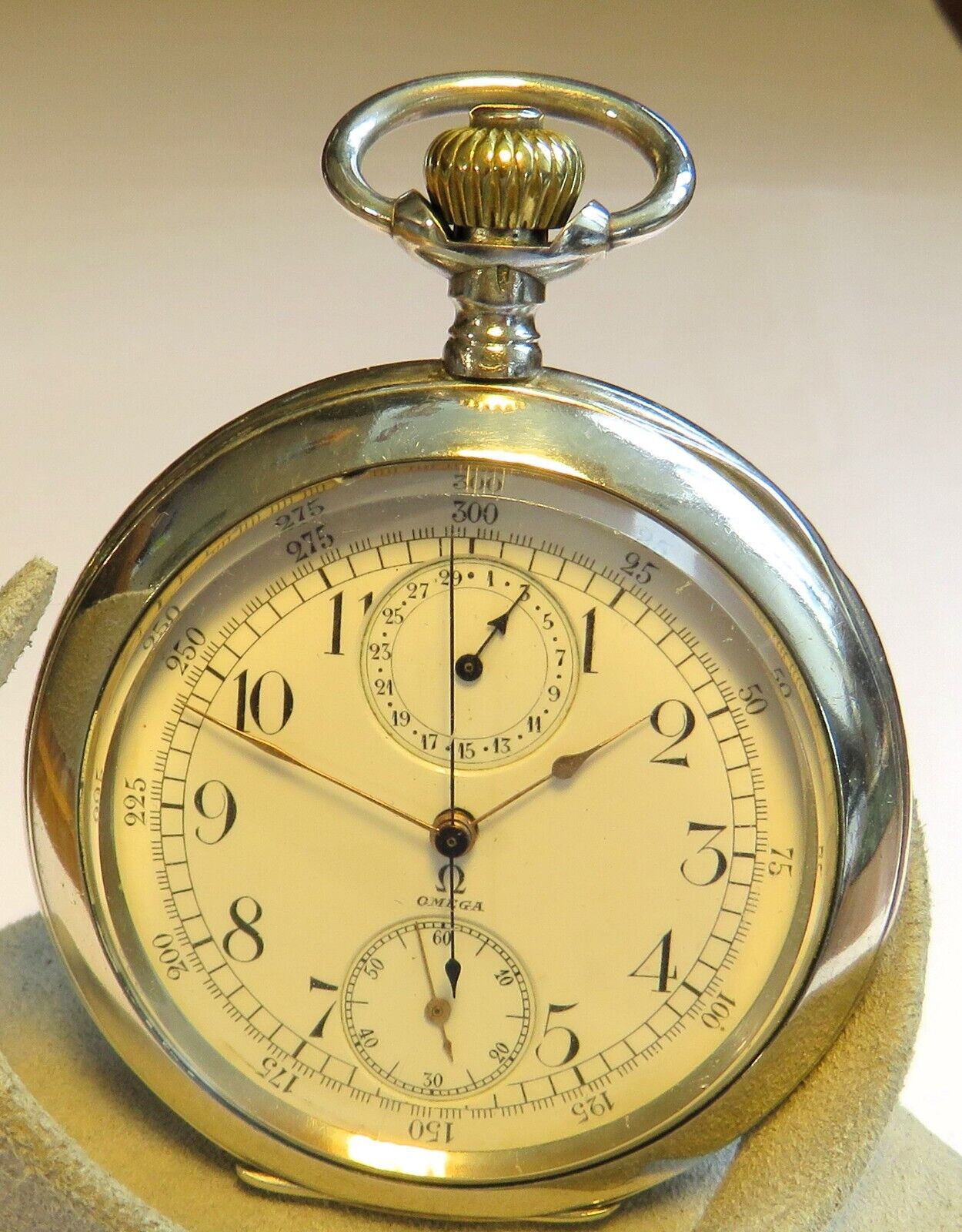 Omega solid silver ratchet wheel chronograph air force WW1 swan neck ...